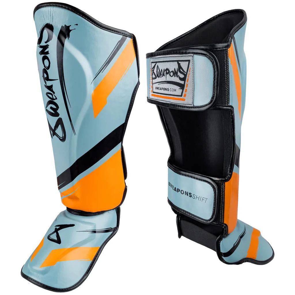 8 Weapons Shift Shin Guards Ice Grey/Orange – Made4Fighters