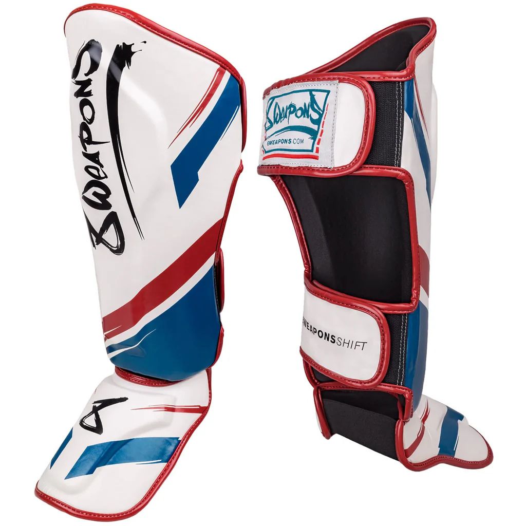 8 Weapons Shift Shin Guards White/Navy/Red – Made4Fighters