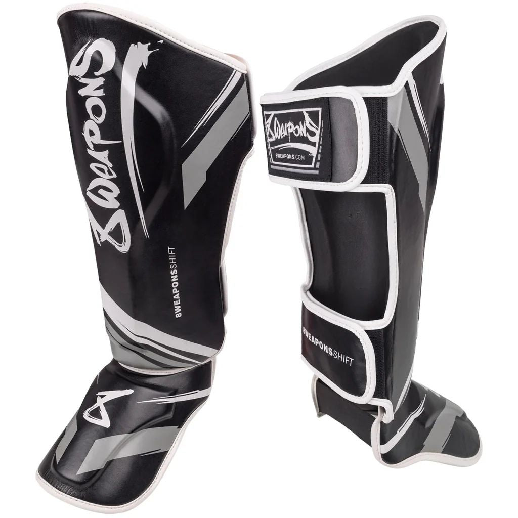 8 Weapons Shift Shin Guards Black/White – Made4Fighters