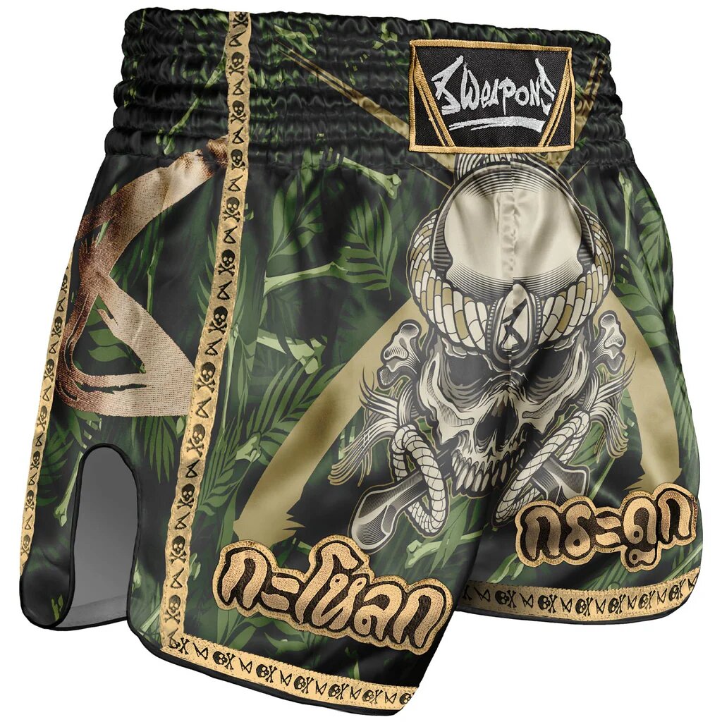 8 Weapons Bone Island Muay Thai Shorts Olive/Gold – Made4Fighters