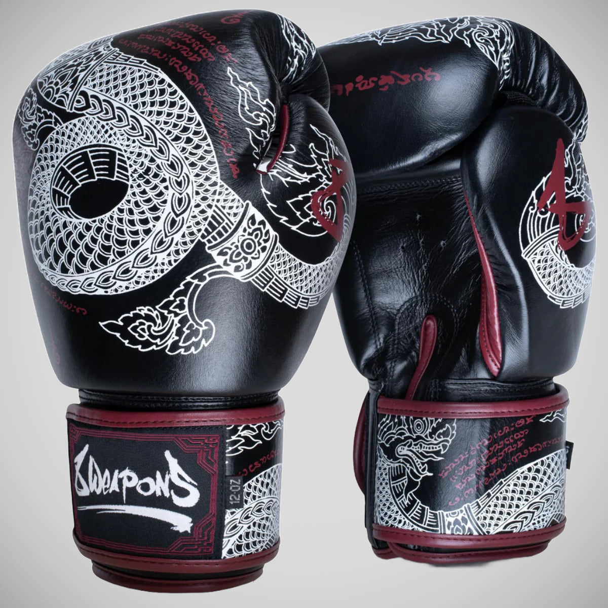 8 Weapons Sak Yant Naga Boxing Gloves Black from Made4Fighters