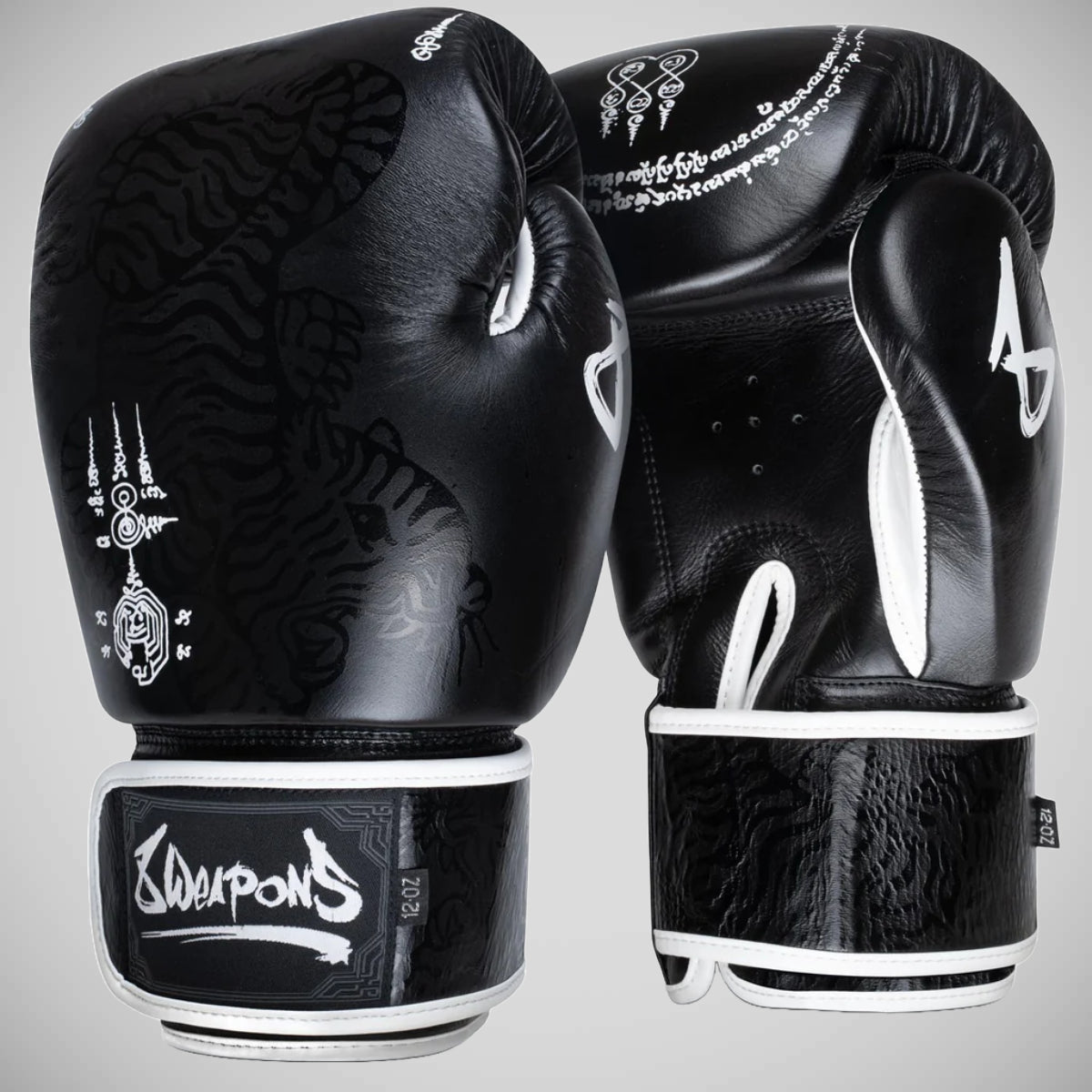 8 Weapons Sak Yant Big Tiger Boxing Gloves Black/Black from Made4Fighters