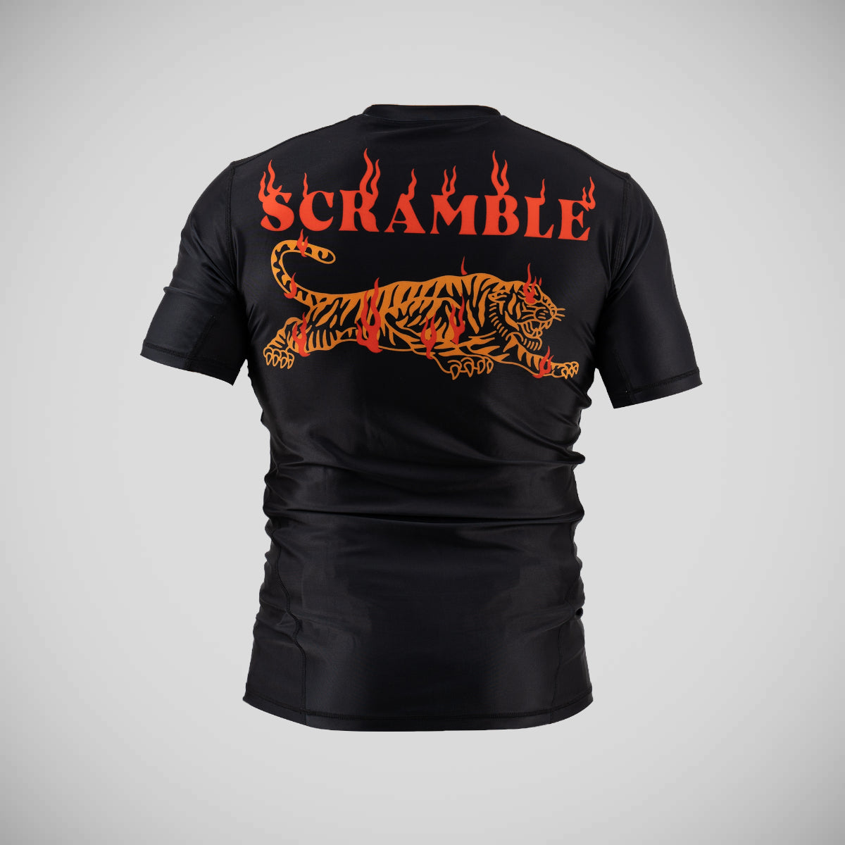 Black/Orange Scramble Burning Tiger Rash Guard from Made4Fighters