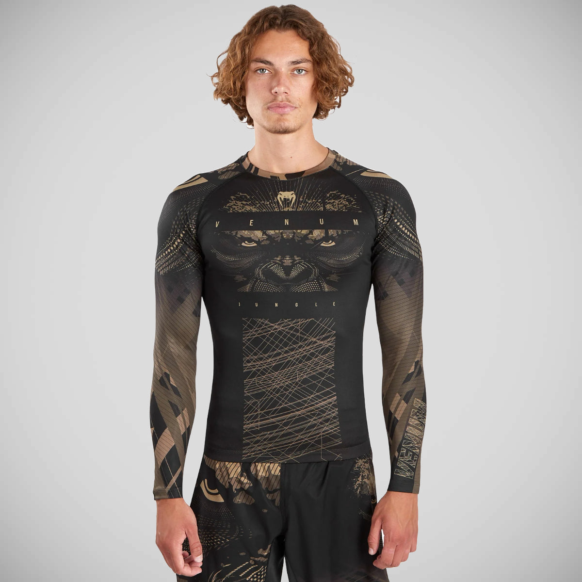 Venum Gorilla Jungle Long Sleeve Rash Guard Black/Sand from Made4Fighters