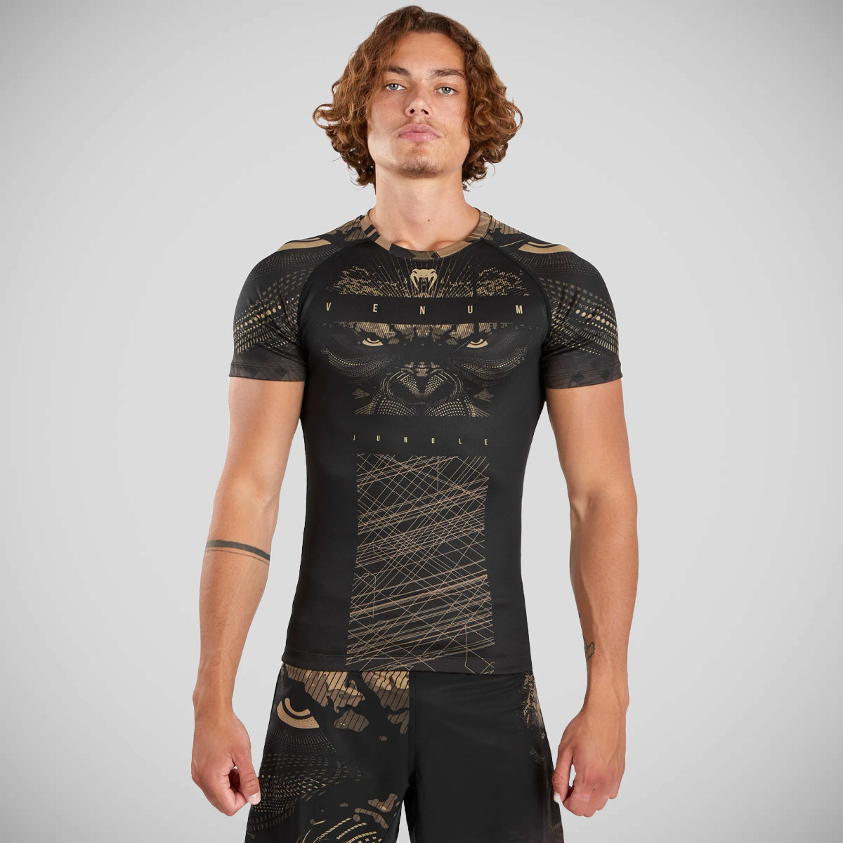 Venum Gorilla Jungle Short Sleeve Rash Guard Black/Sand from Made4Fighters
