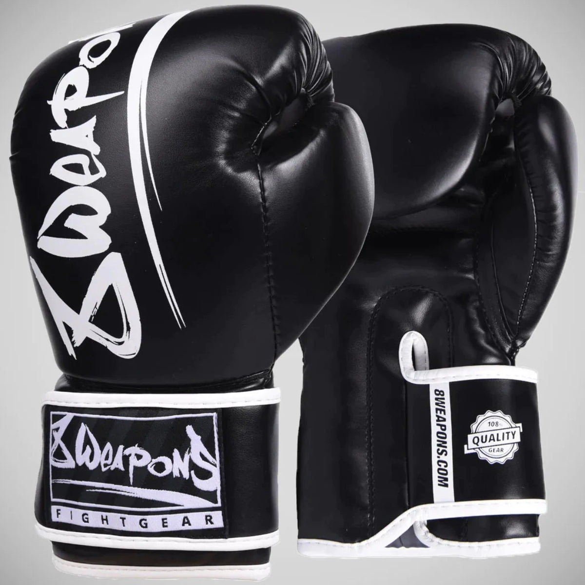 8 Weapons Unlimited Boxing Gloves Black/White from Made4Fighters