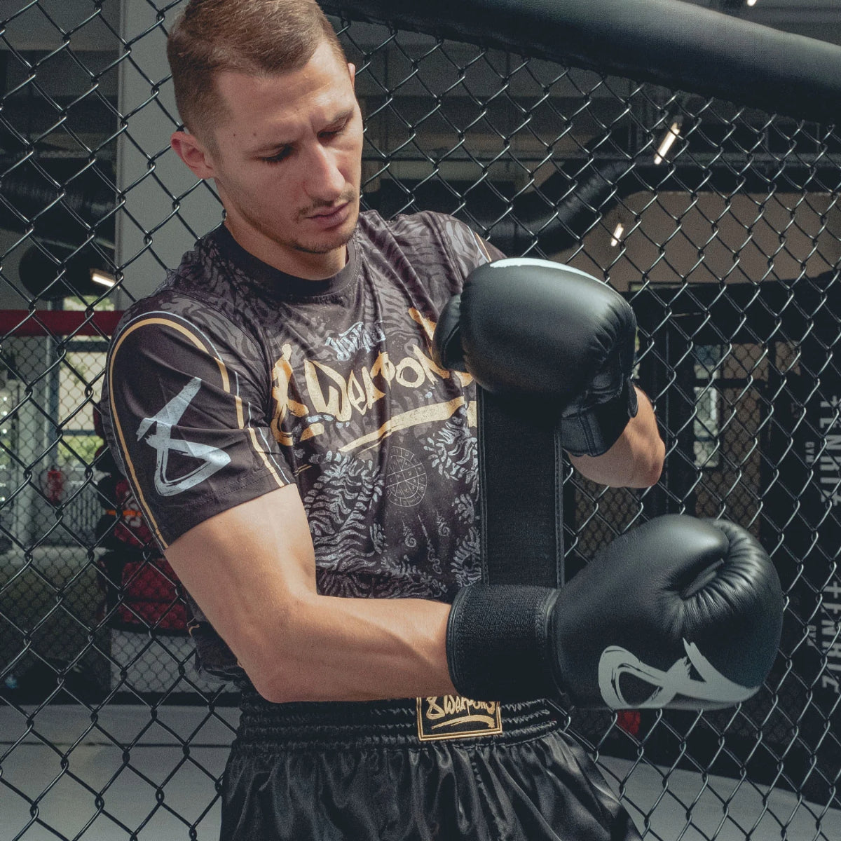 Black/Yellow 8 Weapons Tiger Yant Functional T-Shirt from Made4Fighters