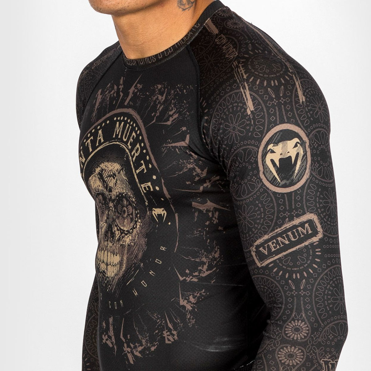 Venum Santa Muerte Dark Side Long Sleeve Rash Guard Black/Brown from ...