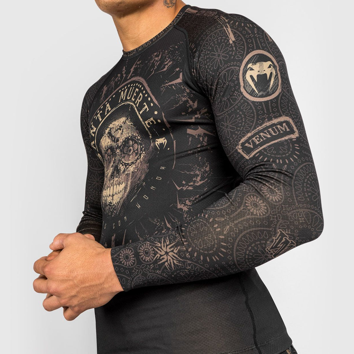 Venum Santa Muerte Dark Side Long Sleeve Rash Guard Black/Brown from ...