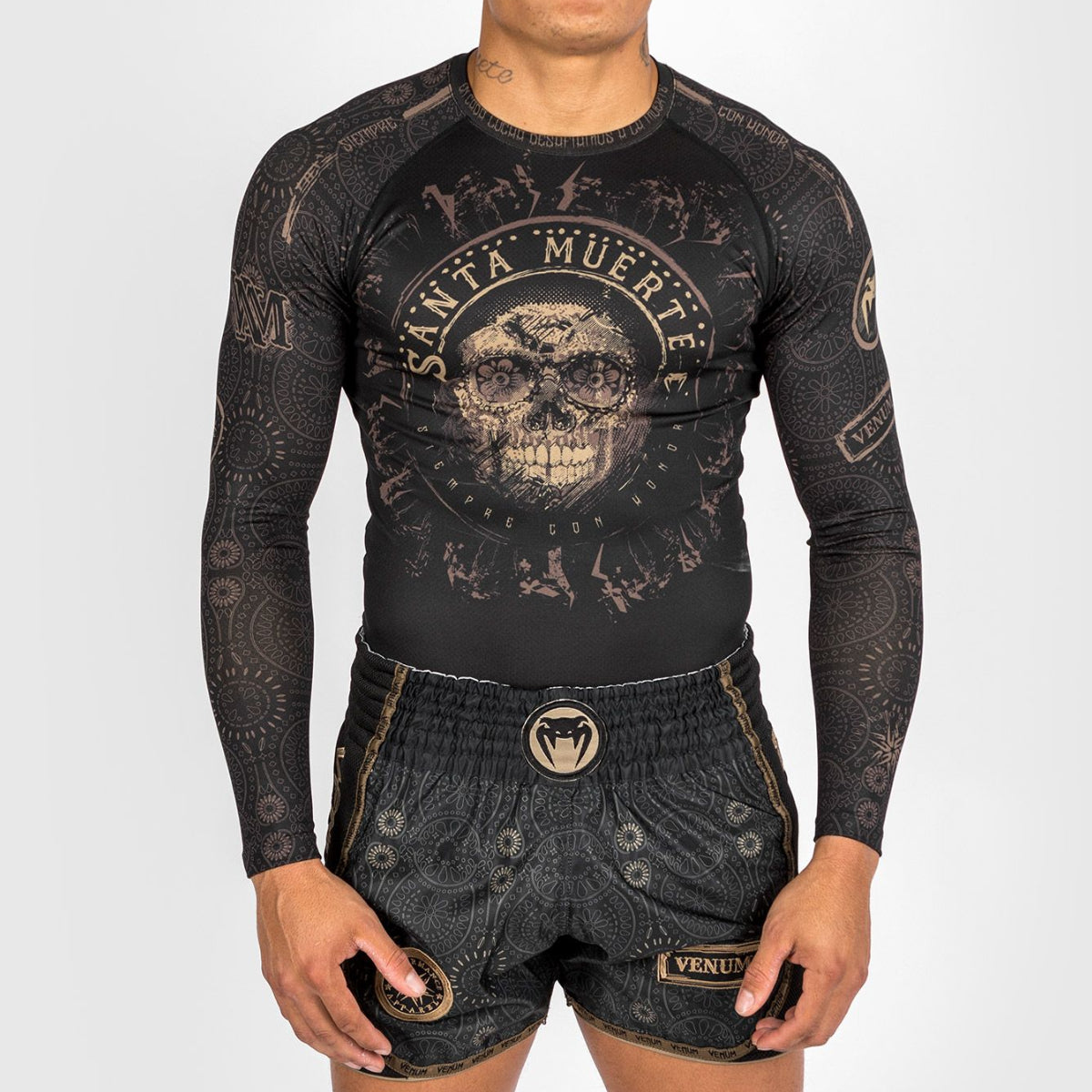 Venum Santa Muerte Dark Side Long Sleeve Rash Guard Black/Brown from ...