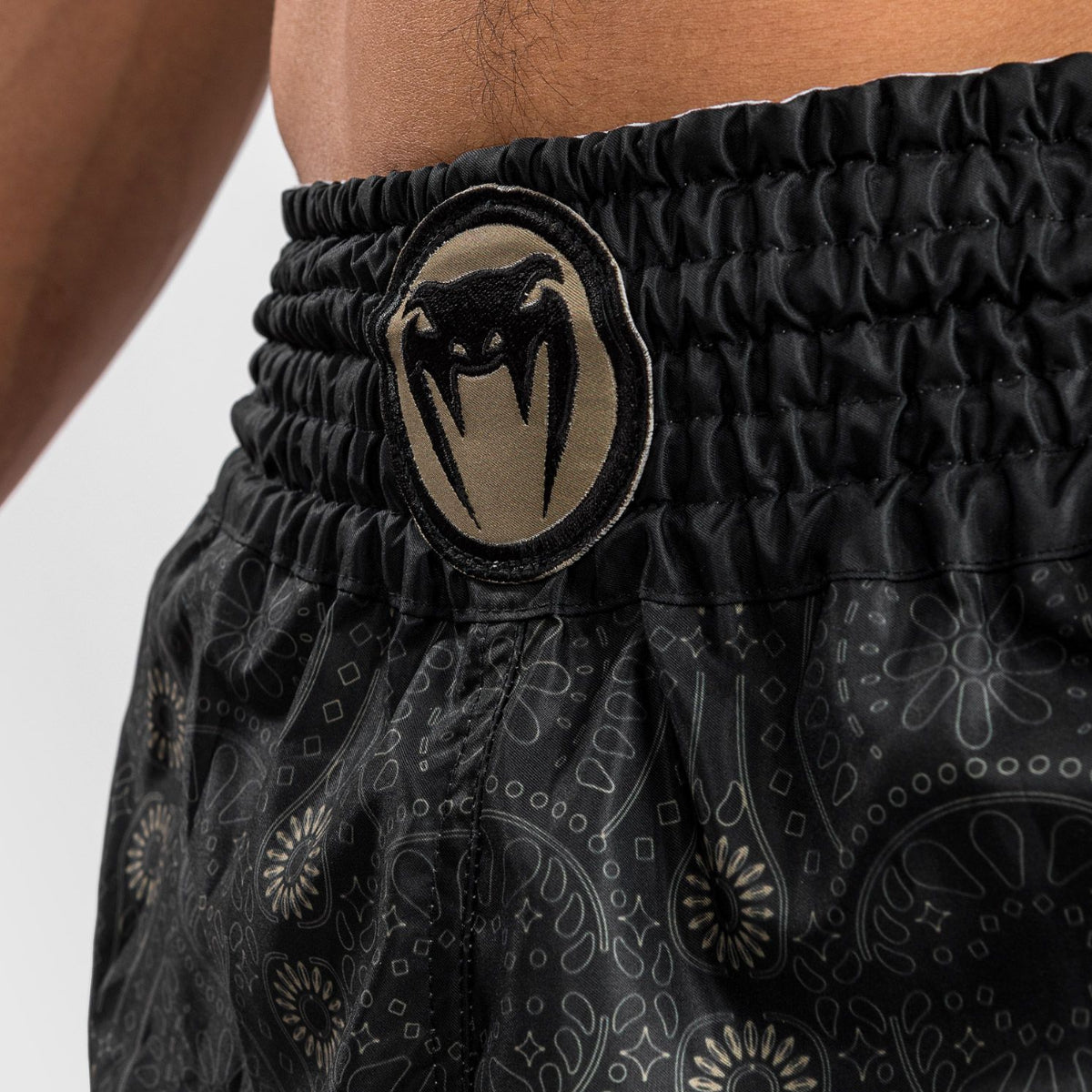 Black/Brown Venum Santa Muerte Dark Side Muay Thai Shorts from Made4Fighters