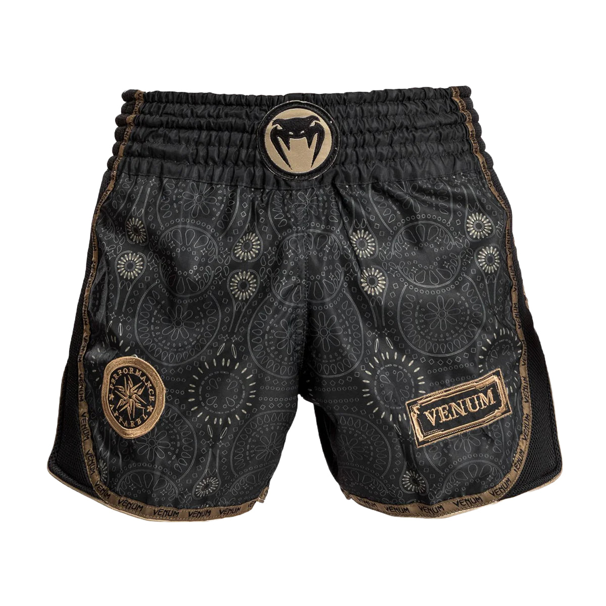 Black/Brown Venum Santa Muerte Dark Side Muay Thai Shorts from Made4Fighters