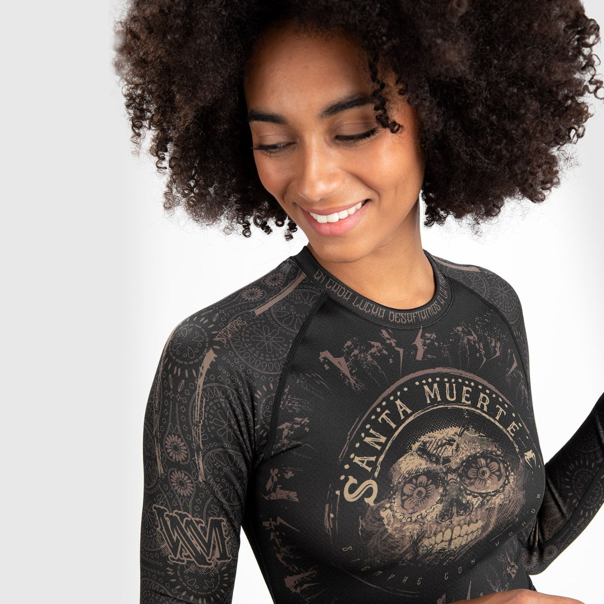 Venum Women Santa Muerte Dark Side Long Sleeve Rash Guard Black/Brown from Made4Fighters