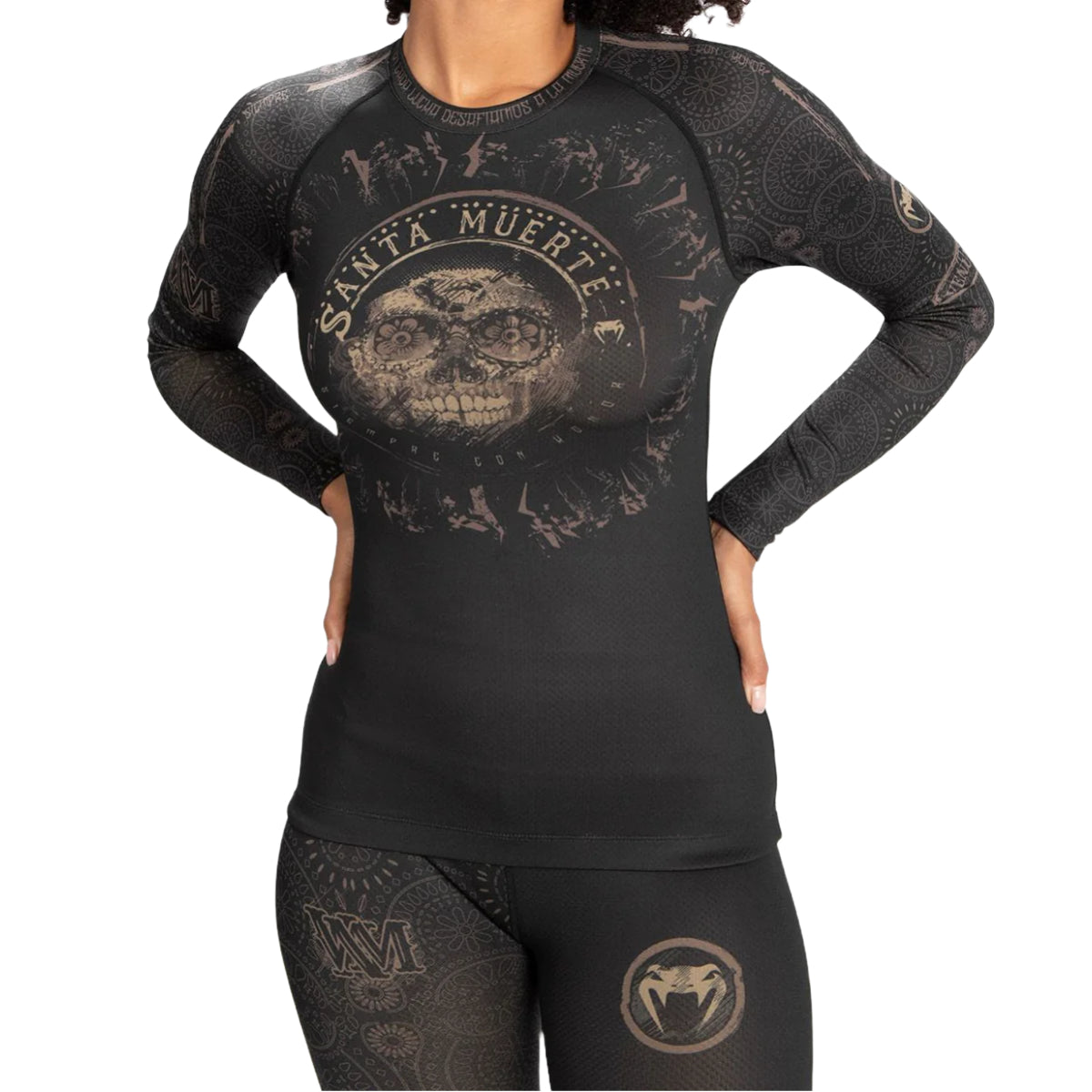 Venum Women Santa Muerte Dark Side Long Sleeve Rash Guard Black/Brown from Made4Fighters