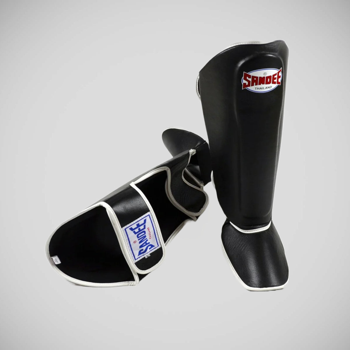 Sandee Authentic Leather Shin Guards Black/White from Made4Fighters