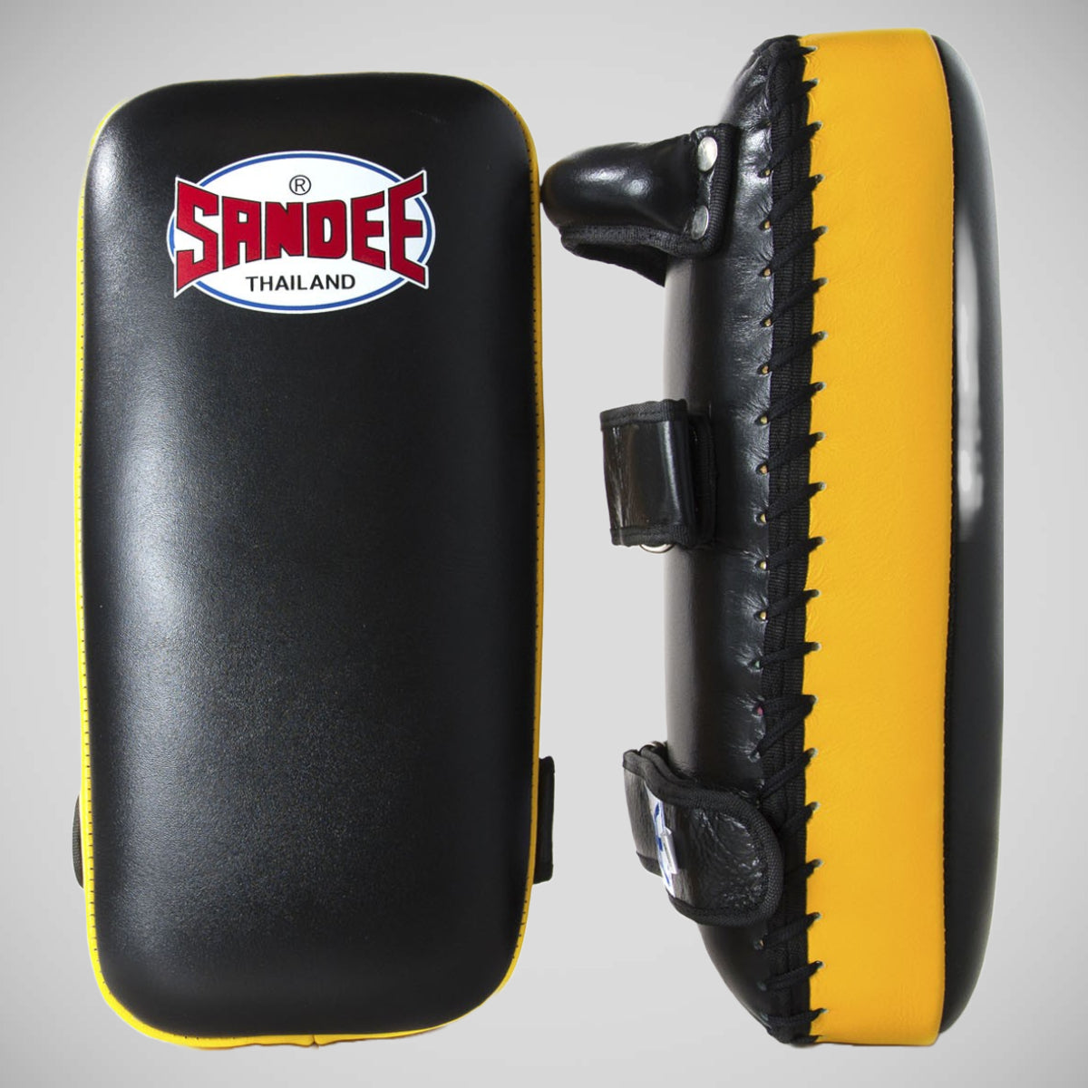 Sandee Extra Thick Flat Thai Kick Pads Black/Yellow from Made4Fighters