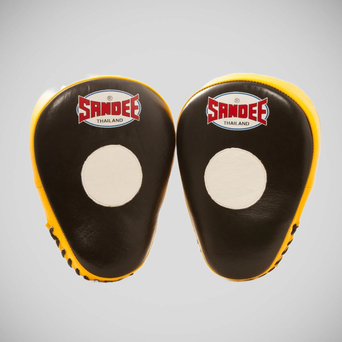 Sandee Leather Authentic Curved Focus Mitts Black/Yellow from Made4Fighters