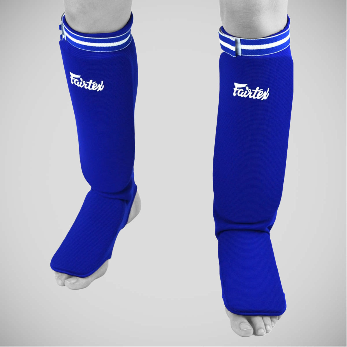 Fairtex SPE Elasticated Shin Guards Blue from Made4Fighters
