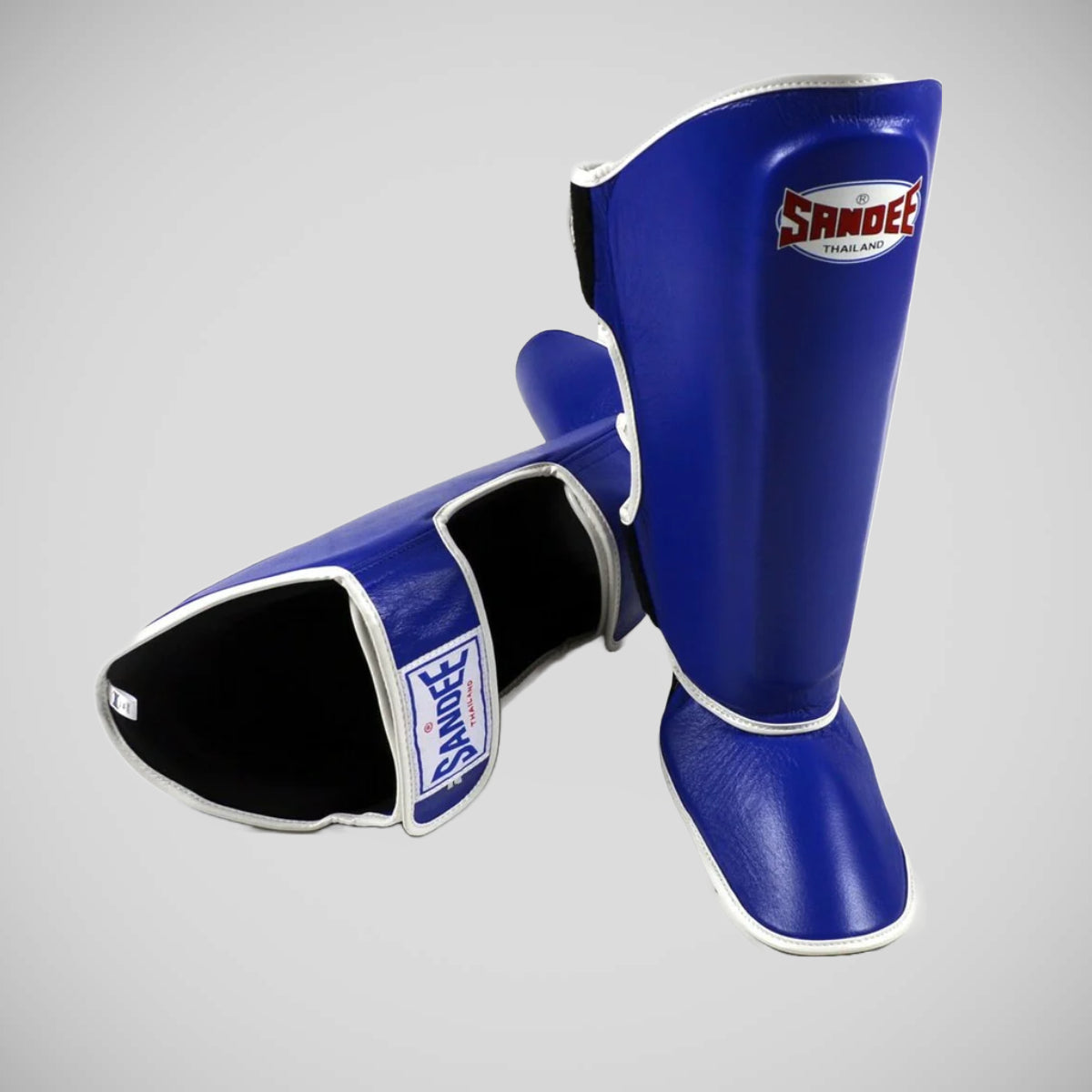 Sandee Authentic Leather Shin Guards Blue from Made4Fighters