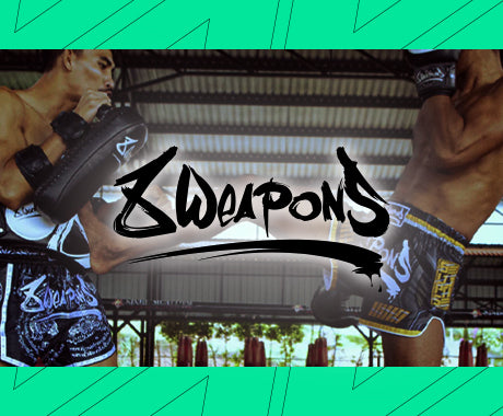 8 Weapons Sak Yant Tigers Carbon Muay Thai Shorts White from Made4Fighters