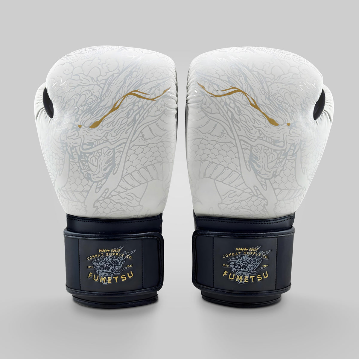 Fumetsu Dragon Slayer Boxing Gloves White/Black/Gold from Made4Fighters