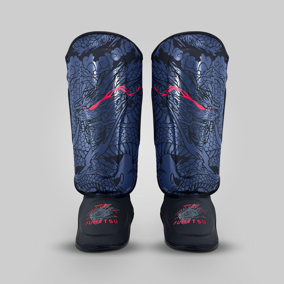 Fumetsu Dragon Slayer Shin Guards Blue/Black/Red from Made4Fighters