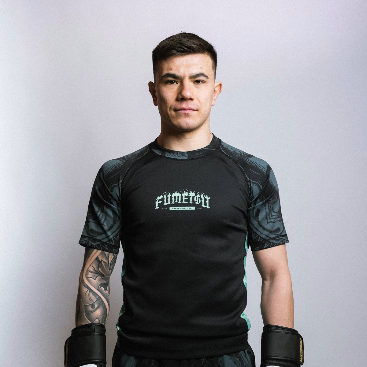 Fumetsu Oni Short Sleeve Rash Guard Black/Blue/Mint from Made4Fighters