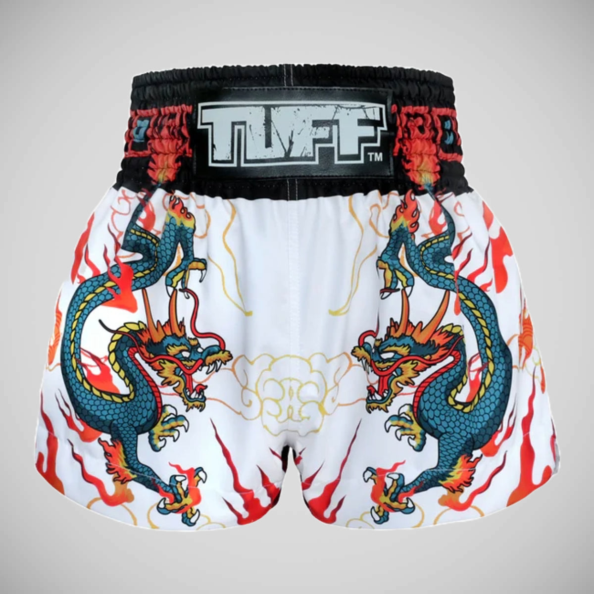 TUFF Sport MS622 White With Blue Dragon Muay Thai Shorts at Made4Fighters