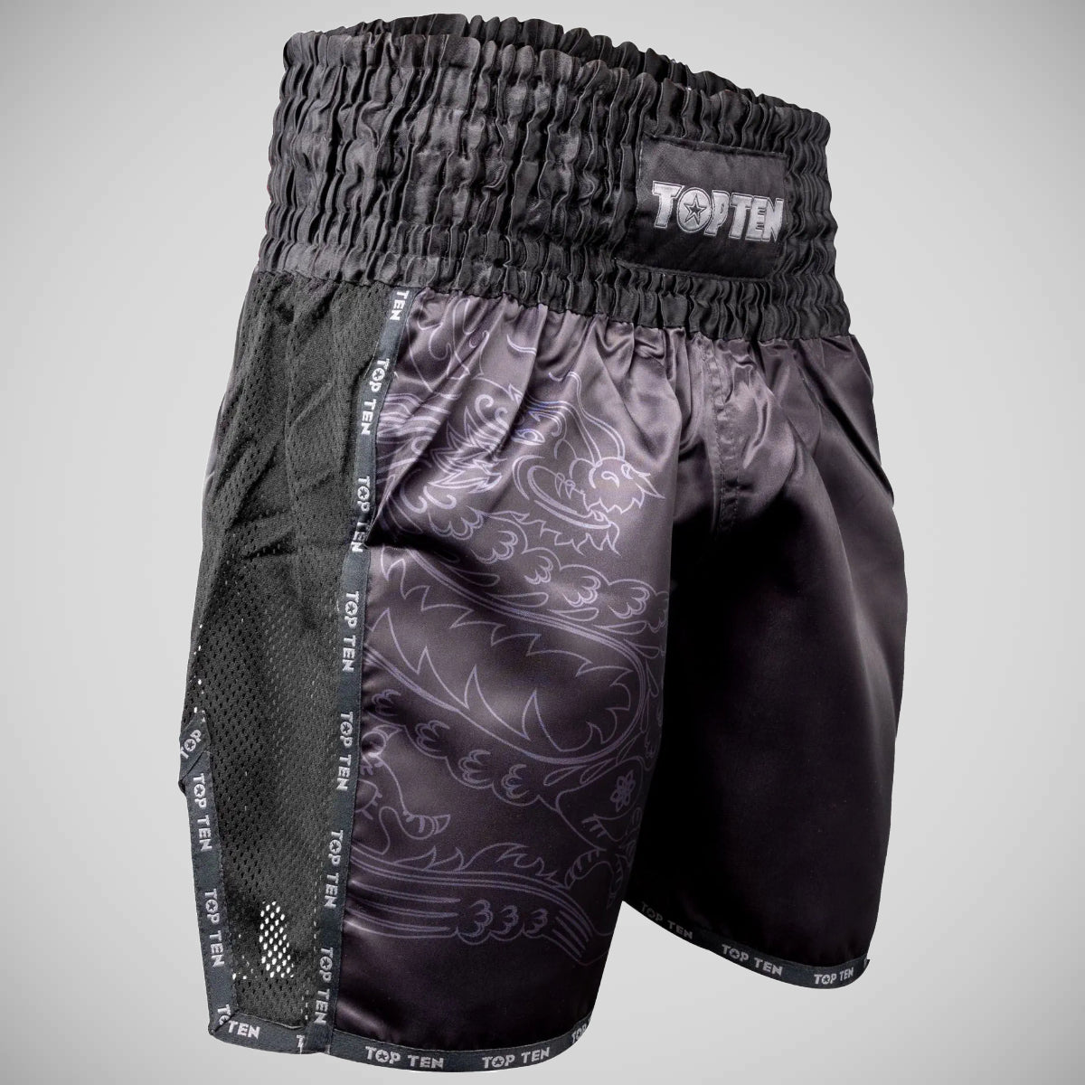 Top Ten Dragon Kickboxing Shorts Black/Black from Made4Fighters