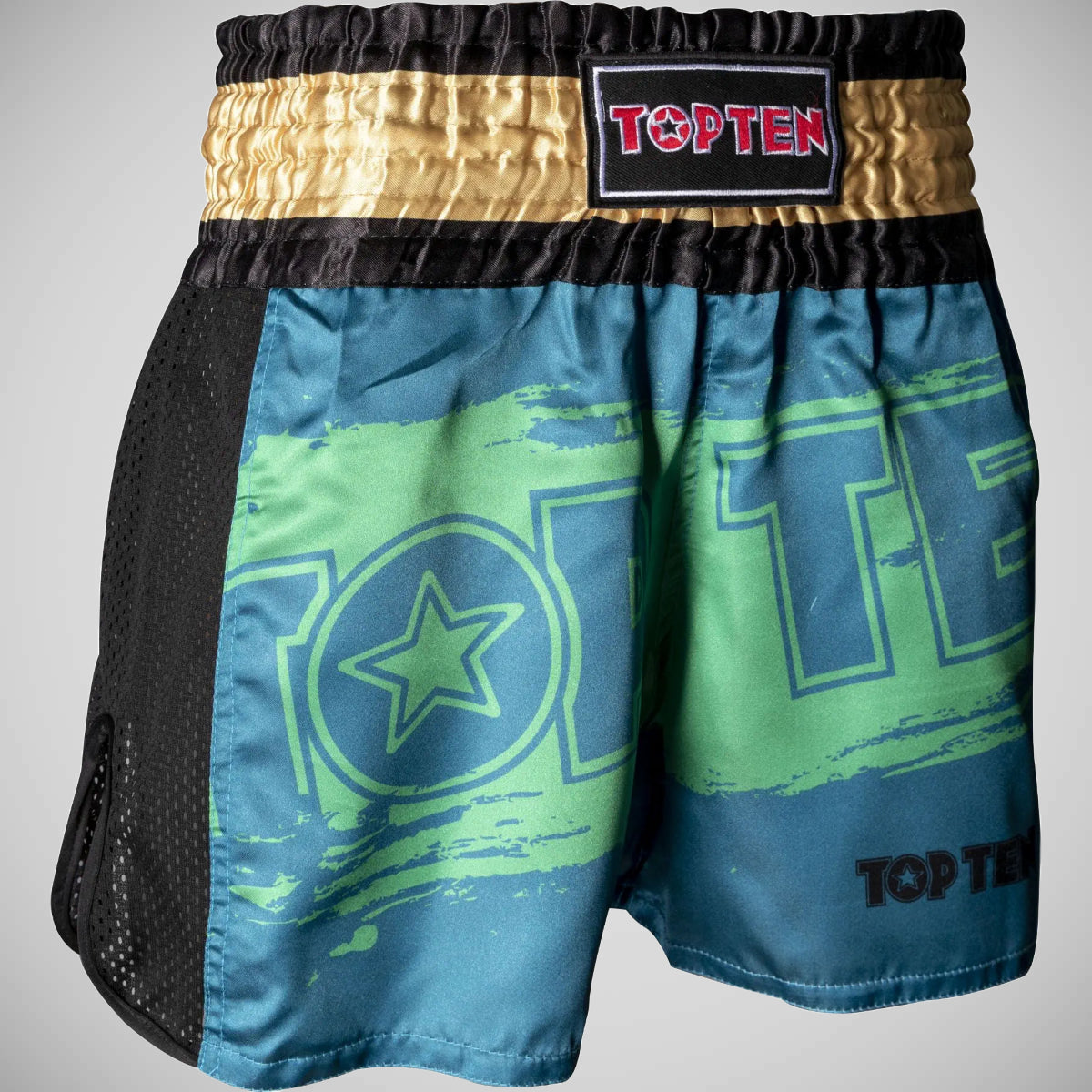 Top Ten Power Ink Kickboxing Shorts Green/Gold from Made4Fighters