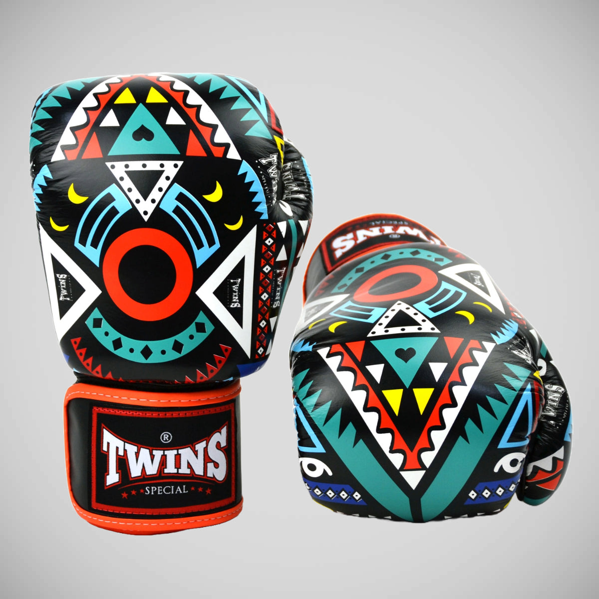 Twins FBGVL3-57 Aztec Boxing Gloves Black/Orange from Made4Fighters