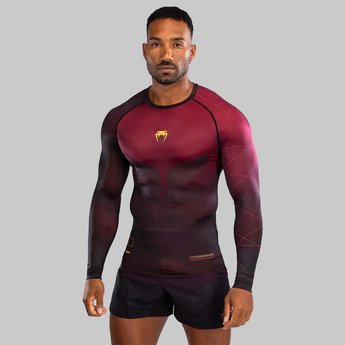 Venum Tactical XT Long Sleeve Rash Guard Black/Burgundy/Gold from ...