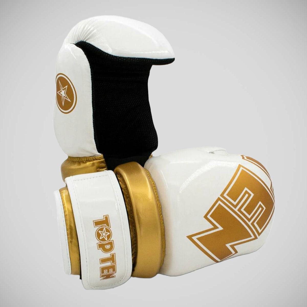 Top Ten Glossy Block Pointfighter Gloves White/Gold from Made4Fighters