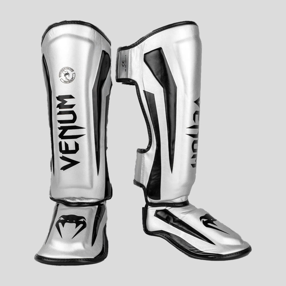 Venum Elite Stand Up Shin Guards Silver/Black from Made4Fighters