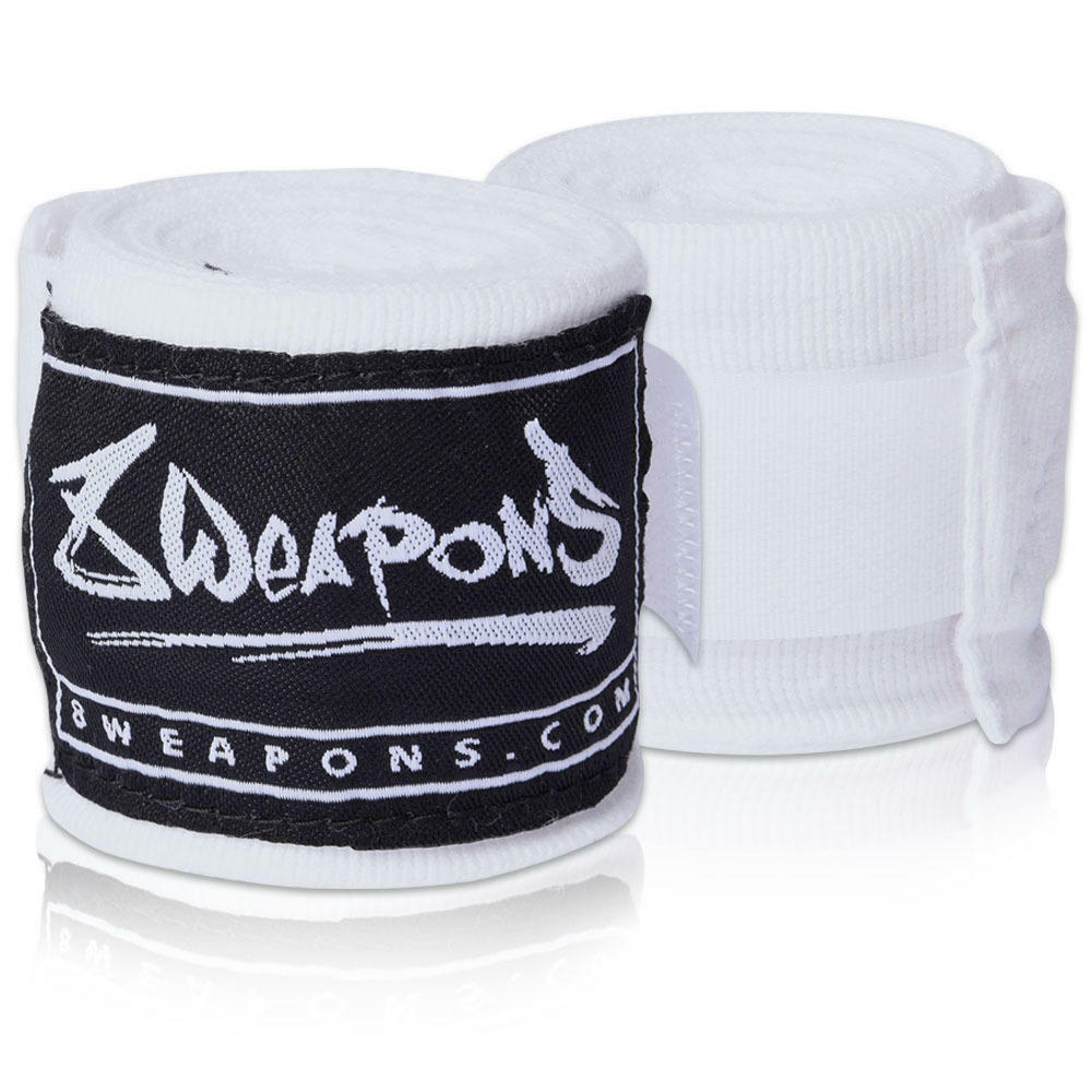 White 8 Weapons 3.5m Hand Wraps from Made4Fighters